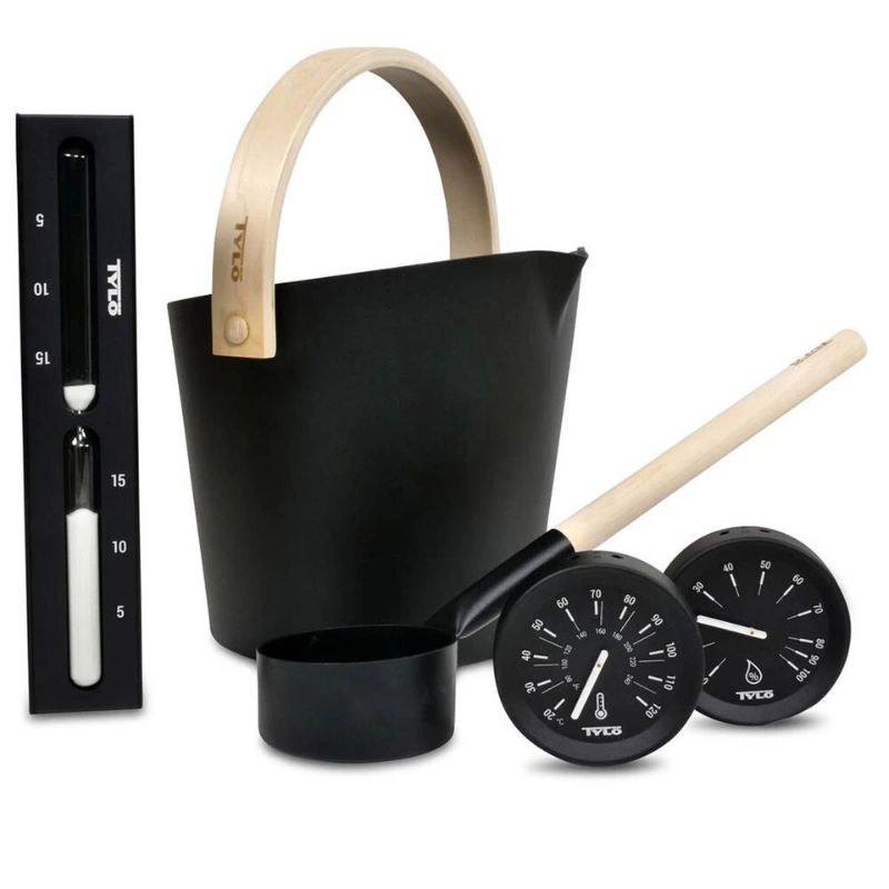 Sauna accessory set: infusion bucket, ladle, thermo-hygrometer ...