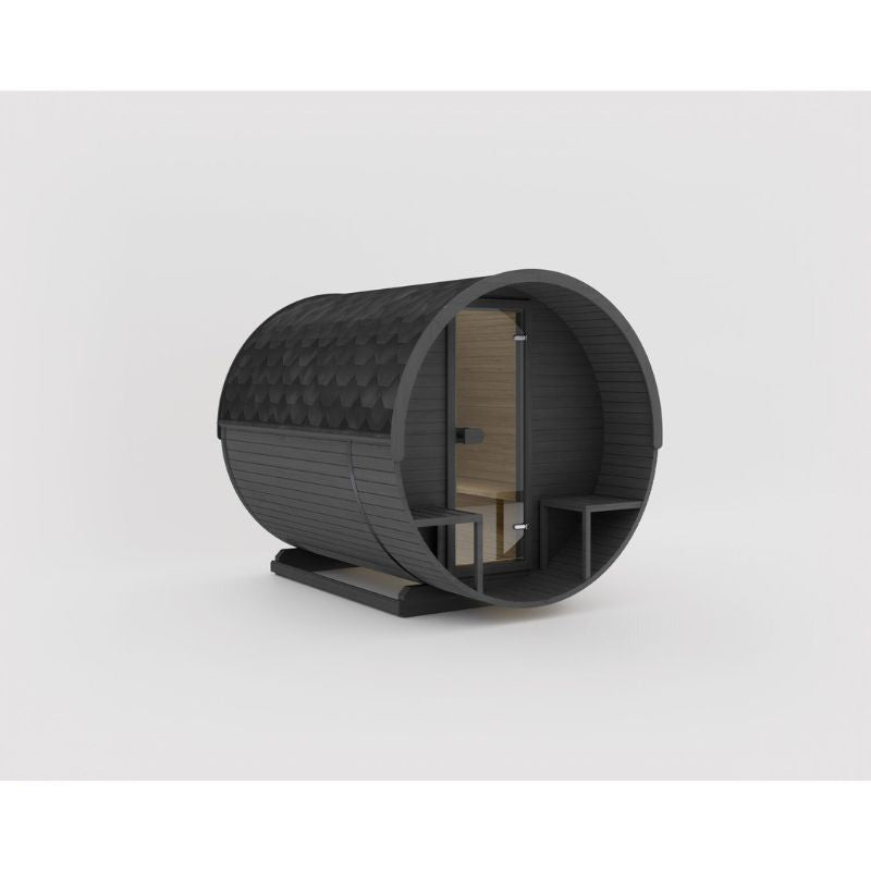 Celsium Joris Large Barrel Outdoor Sauna with Terrace — FinA Wellness Store